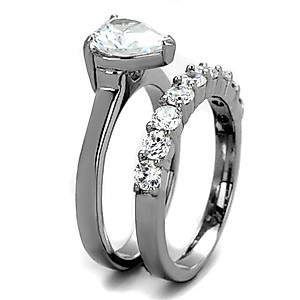 Marimor Jewelry 2.7 Carat Heart Cut Cubic Zirconia Stainless Steel Wedding Ring Set Women's Size 7