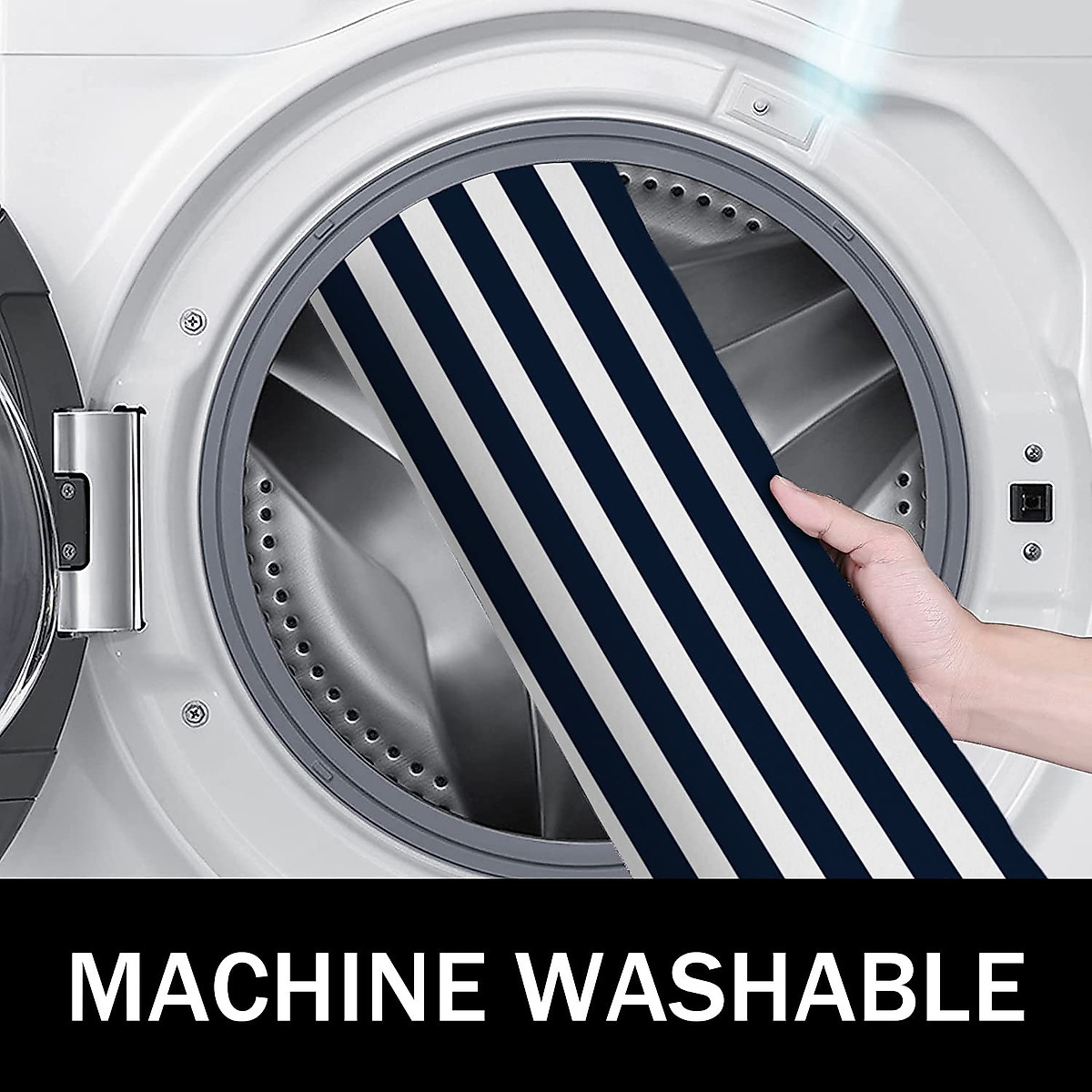 Nautical Anchor Indoor Door Mat, Absorbent Floor Mats Bathroom Rugs, Summer Ocean Coastal Blue White Striped Kitchen Runner Rugs, Non Slip Doormat for Bedroom/Sink/Laundry, 16"x24"