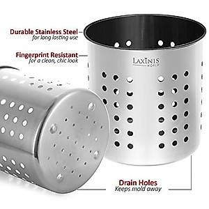 Laxinis World Stainless Steel Kitchen Utensil Holder, Kitchen Caddy, Utensil Organizer, Round Shape Utensils Crock, 5" by 5.3" (utensils not included)