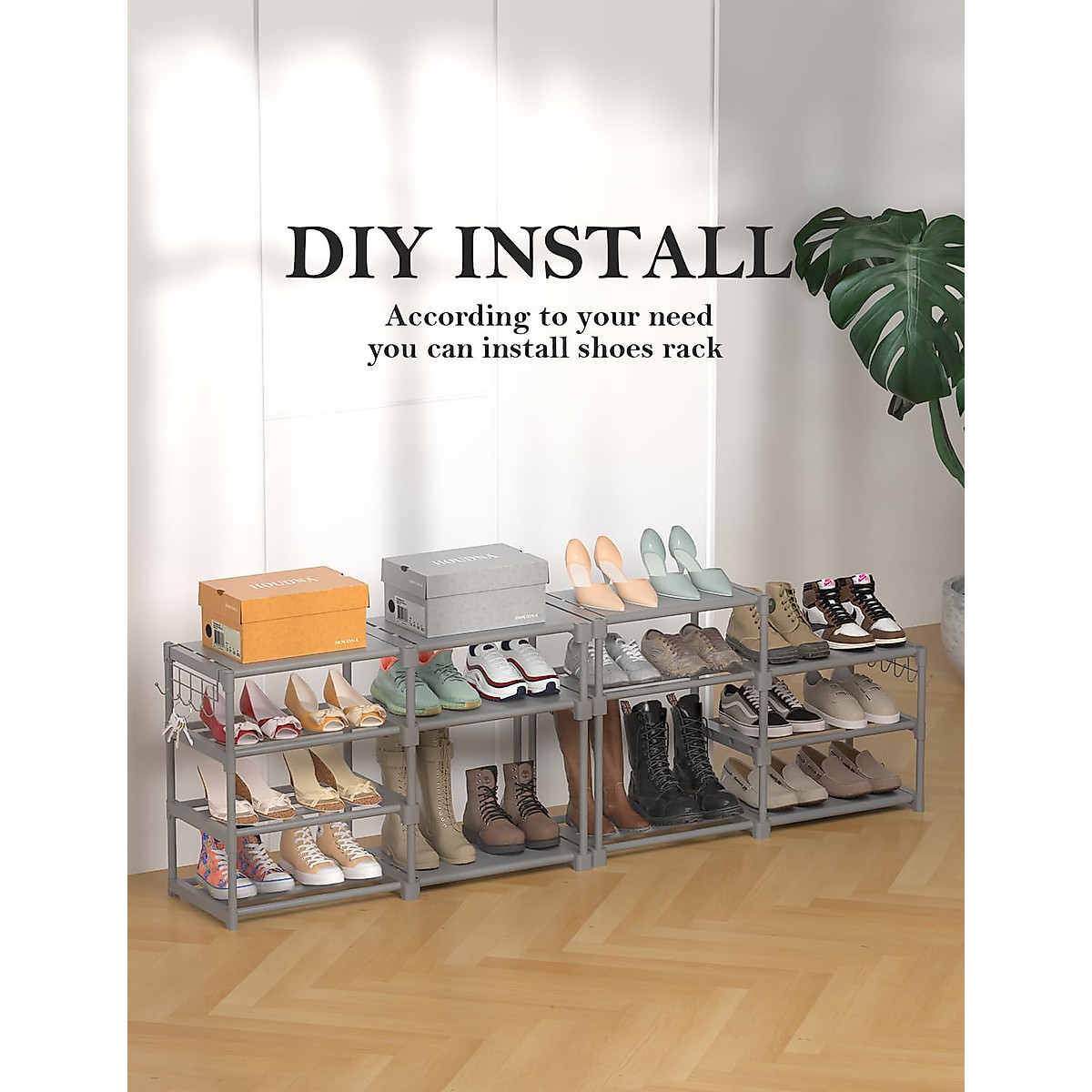 TIMEBAL Grey 8-Tier Shoe Rack Storage Organizer, 25-28 Pairs Shoes Shelf Organizer, Removable & Dust Large Stackable Shoe Rack for Boot & Shoe Storage