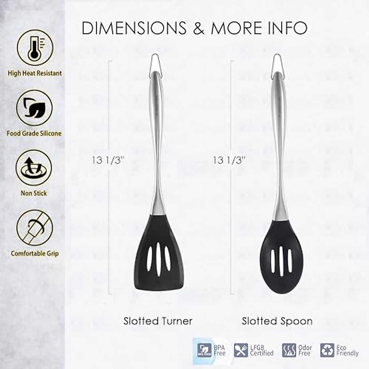 FONGLUAN Silicone Cooking Utensils Set, Set of 2, Kitchen Spatulas and Slotted Basting Spoons, Nonstick Cookware, BPA Free Heat-Resistant Kitchen Utensils, Black