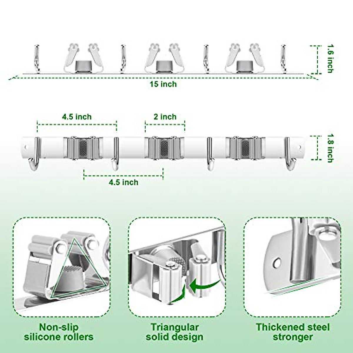 Kulemax Mop and Broom Holder Wall Mount Heavy Duty, Premium Stainless Steel Utility Rack for Tools Hanger, Metal Broom Closet Organizer for Home, Garage, even Outdoor