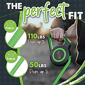 Mighty Paw Retractable Dog Leash 2.0 | 16’ Heavy Duty Reflective Nylon Tape Lead for Pets Up to 50 LBS. Tangle Free Design W/One Touch Quick-Lock Braking System & Anti-Slip Handle. (Green/Lite)