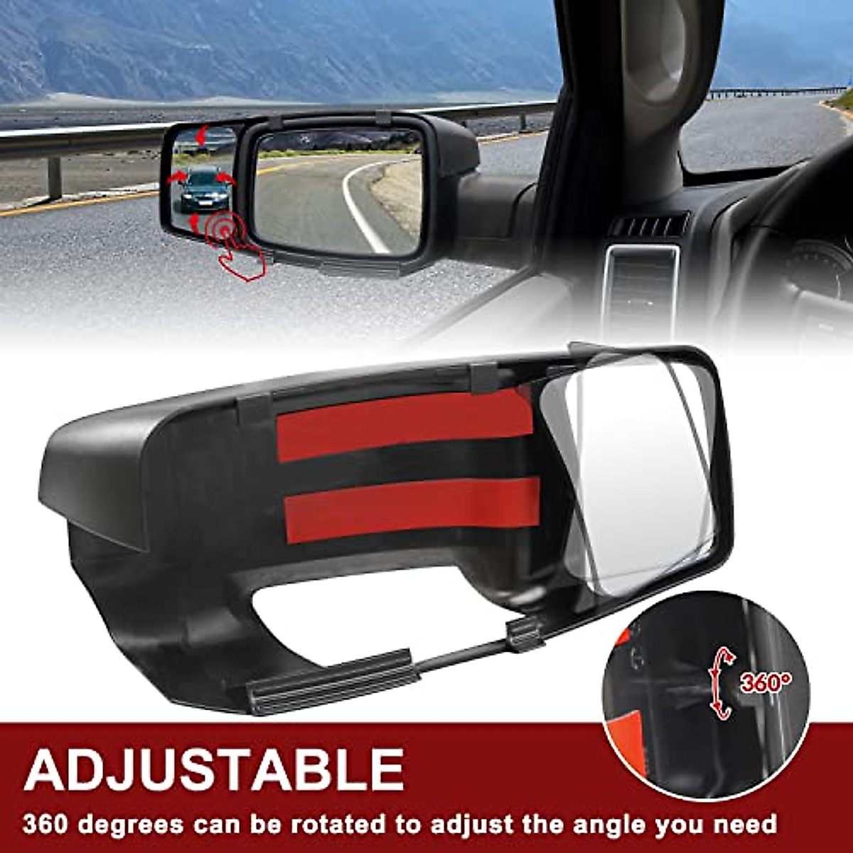 Clip On Mirror Extension for Ram 1500, KEWISAUTO Snap & Zap Towing Side Mirror Extensions Towing Clip on Exterior Rearview Mirror Extend Cover for 2009-2017 Dodge Ram 1500 2500 3500 Accessories