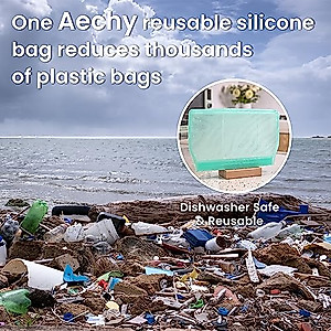 AECHY Silicone Bags Reusable Storage - Reusable Food Storage Bags, Extra Large 95 OZ Reusable Sandwich Bags - Silicone Food Pouch Stand Up, Leak-free, Heavy-duty, Microwave Safe, 3PCS, Auqa