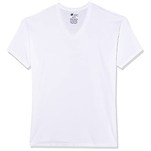 Hanes Mens Cotton, Moisture-wicking V-neck Tee Undershirts, Multiple Packs And Colors, White, Large US