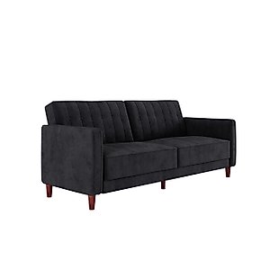 DHP Ivana 82 Inch Futon Sofa Bed in Velvet Fabric, Upholstered Couch Sleeper with Tufted Back, Mid-Century Modern, Black