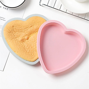 JINJIASUYISU 2 Pcs Silicone Cake Mold, Rainbow Cake Baking Pans, Heart Shape, Non-Stick, Easy to Clean, Ideal for Making Layer Cakes, Pizza, Vegetable Pancakes, Bread, Resin Art