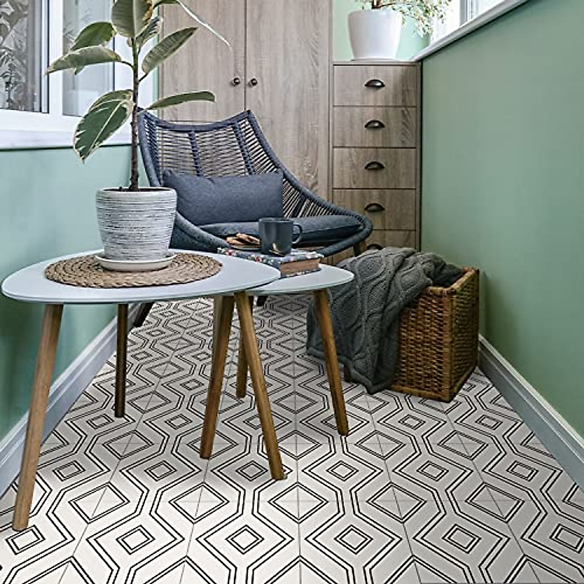 12 Pcs Peal and Stick Frosted Vinyl Wall Tile Transfer Backsplash Sticker, Self-Adhesive Floor Sticker for Kitchen Bathroom, Double Line, 6x6inch (15x15cm)