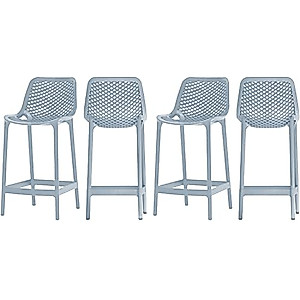 Meridian Furniture 330SkyBlue Mykonos Collection Modern | Contemporary Outdoor Patio Stool with Sky Blue Polypropylene Plastic, Weather Resisting, 17.5" W x 21" D x 38" H, Blue, Set of 4
