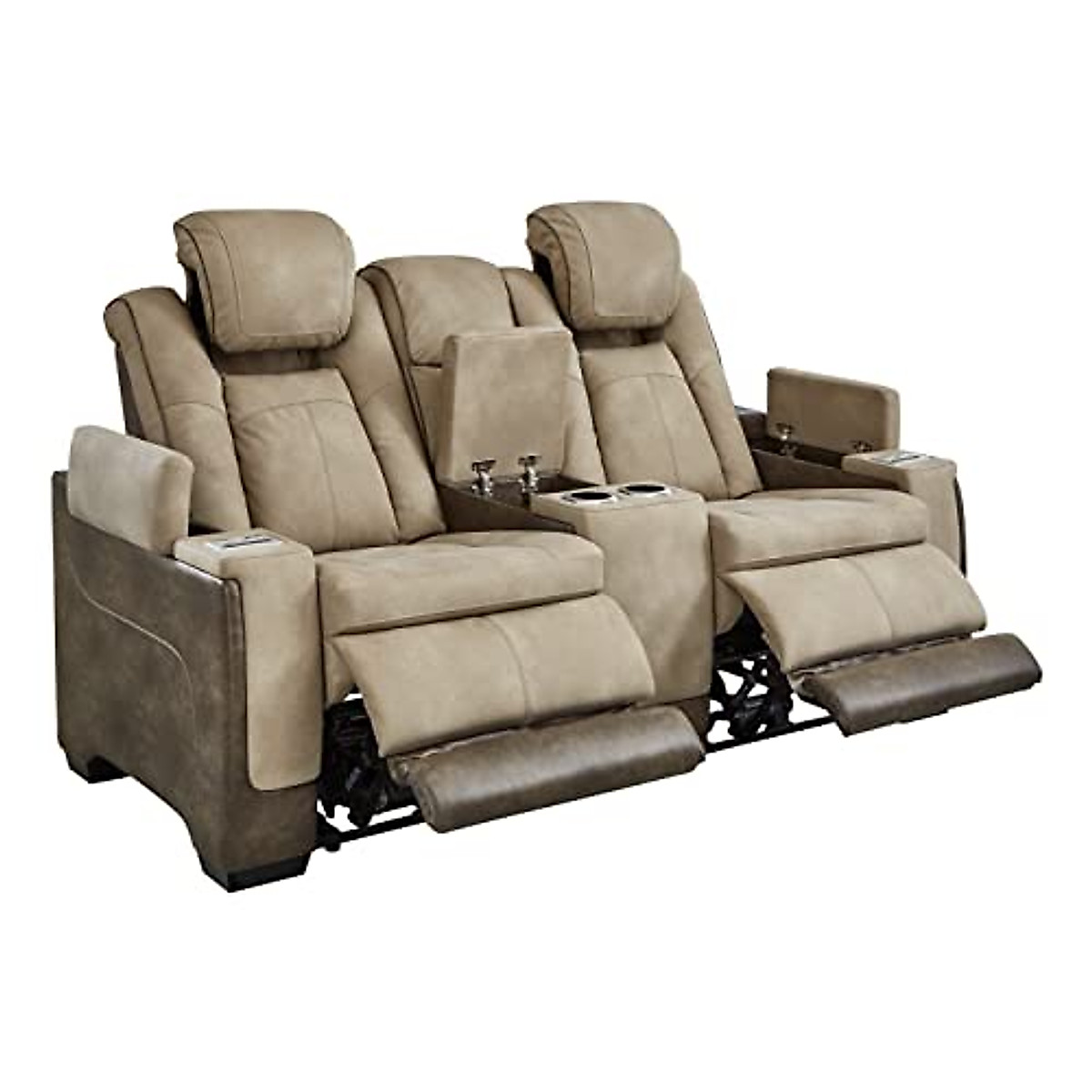 Signature Design by Ashley Next-Gen DuraPella Power Reclining Sofa with Adjustable Headrest, Sand & Next-Gen DuraPella Power Reclining Loveseat with Console & Adjustable Headrest, Sand