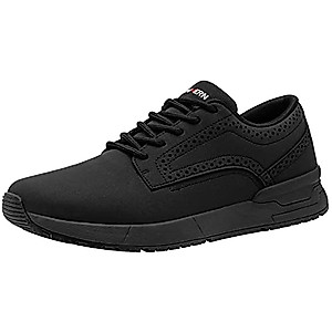 LARNMERN Non Slip Work Shoes for Men Kitchen Chef Slip Resistant Shoe Waterproof Food Service Restaurant Cooking Slip on Sneakers Walking and Casual Comfortable Working Footwear/Black/11