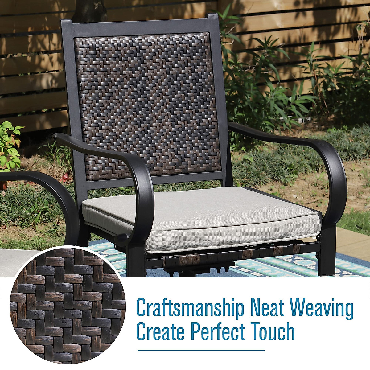 MFSTUDIO Patio Swivel Chair Sets of 2, Outdoor Wicker Dining Swivel Chairs Set of 2 with Beige Cushions, Armrests and Metal Frame, All-Weather, 350lbs. Brown