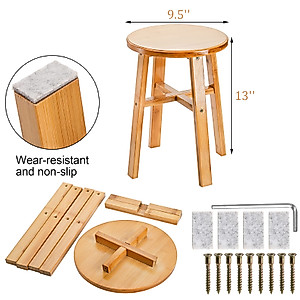 Yesland Little Wood Stool - 9.5 Inch Round Bamboo Shower Seat Stool Milking Stool - Anti Slip Small Short Stool for Adults, Shoe Changing, Home, Bathroom, Bedside (Natural)