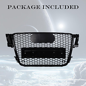 TOPAZ Front Mesh RS5 Style Bumper Hood Hex Grille Black Compatible with 2008-2012 Audi A5/S5 B8 8T
