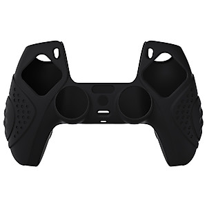 eXtremeRate PlayVital Guardian Edition Black Ergonomic Soft Anti-Slip Controller Silicone Case Cover for ps5, Rubber Protector Skins with Black Joystick Caps for ps5 Controller