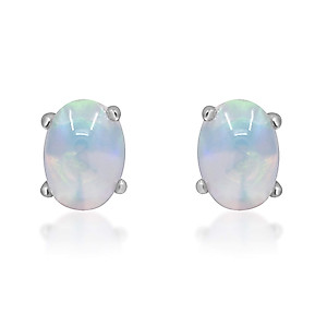 Gin & Grace 14K White Gold Natural Ethiopian Opal earrings for women | Ethically, authentically & organically sourced (Oval-cut) shaped opal hand-crafted jewelry for her | Opal Earrings for women