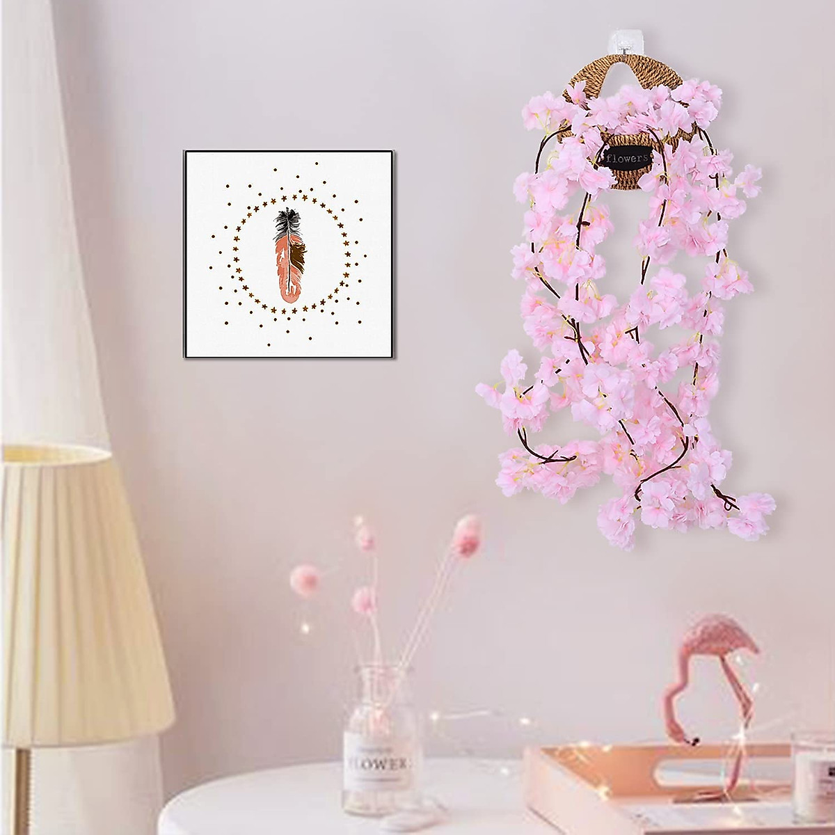 LIVILAN Cherry Blossom Garland Artificial Cherry Blossom Vines 2pcs Flower Garland Spring Garland Pink Floral Garland Hanging Vines Wedding Garden Arch Wall Home Party Cherry Blossom Decor