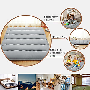 ROYGROW Japanese Futon Mattress Full Size, Floor Mattress for Adults Japanese Futon Floor Mattress Foldable Mattress Sleeping Mattress for Floor, Tatami Mat, Camping Mattress Pad, Wave Grey