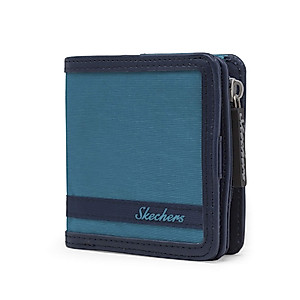 Skechers Women's RFID Blocking Small Wallet with Coin Pocket Travel Accessory-Bi-Fold, Aqua, One Size