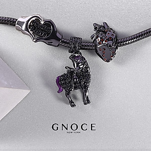 GNOCE Black Unicorn Pendant Charms 925 Sterling Silver Beads Locket fit for Bracelet/Necklace For Women Wife