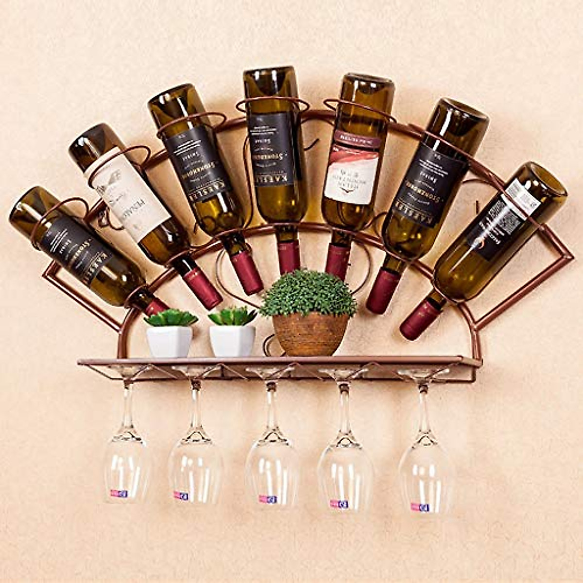 Wine Racks Metal Iron Wine Rack Wall Shelf Hanging Wine Rack Goblet Holder Cup Holder Can Hang 7 Bottles of Wine   Hanging 10 Cups