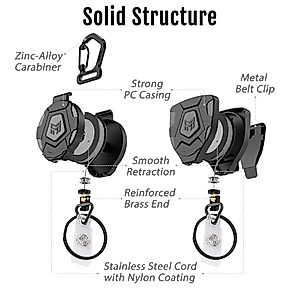 MNGARISTA Heavy Duty Retractable Keychain, Belt Clip Ver. & Carabiner Ver., 8 oz Retraction, 31.5" Steel Rope, Tactical ID Badge Reel with Key Chain Retractor, 2-Pack