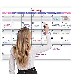 Large Dry Erase Calendar for Wall - Undated 1 Month Wall Calendar, 40" x 30", Erasable & Reusable Laminated White Board Calendar with 8 Round Stickers, Great Layout Wall Calendar Dry Erase for Home, Office and School