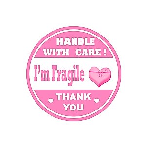Pink Fragile Stickers I’m Fragile Box Labels, 1.5 Inch Round Thank You Sticker,Fragile Shipping Sticker for Personal Gift Bag, Small Business,mailing Packages and Box(500 Pcs)