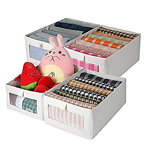 BDZBREN 4Pack Linen Storage Bins，Storage Containers for Organizing Clothing, Jeans, Toys, Shelves, Closet, Wardrobe - Closet Organizers and Storage，Foldable Large Storage Boxes Baskets with Window