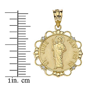 10k Gold St. Jude Thaddeus Pray For Us Diamond Round Medal Pendant