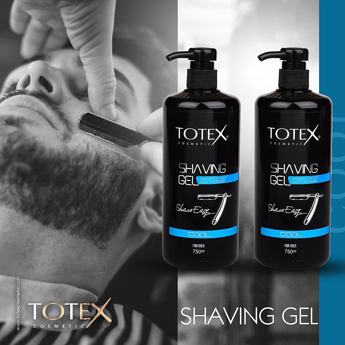 Totex Cool Shaving Shave Gel Professional Formula Sensitive Smooth Effect Best For Sense With Pump Easy Economical Use For Men & Women 750 ml