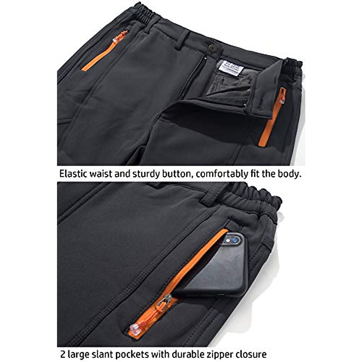 CARWORNIC Men's Snow Ski Pants Waterproof Softshell Fleece Lined Outdoor Hiking Snowboard Pants with Ankle Zipper