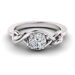 Diamondere Certified Moissanite Engagement Ring in 14K White Gold | 0.41 Carat Moissanite Knot Solitaire Ring for Women, US Size 7