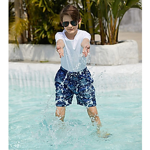 Cozople Boys Swimming Trunk with Boxer Brief Liner UPF Swim Shorts Compression Stretchy Bathing Suits Blue Grass Boardshorts Quick Dry Swimwear Size 10-12