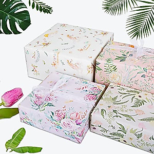 Larcenciel Gift Wrapping Paper, Birthday Wrapping Paper for Girls - Pretty Unicorn Floral Design, Gift wraps Perfect for Birthday, Mothers Day, Wedding, Baby Shower, Any Occasion, 4 Sheets 27.5x19.6in