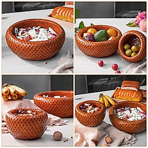 CIYODO 1pc Container Serving Wood Dining Handwoven Kitchen Bread Baskets Dishes Bowl Wooden Sundries Farmhouse Wicker for Bathroom Fruit Decorative Decoration Retro Household Xxcm