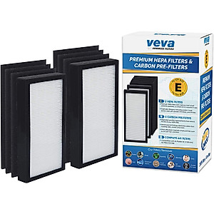 VEVA Premium 2 HEPA Filters and 6 Pack of Pre-Filters compatible with Air Purifier Models AC4100/AC4150BLCA and Replacement FLT4100 Filter E