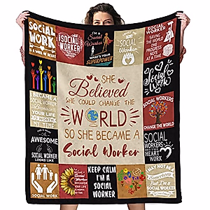 Social Worker Gifts for Women Blanket Birthday for Social Workers Appreciation Graduation Gifts for BSW, MSW, DSW Soft Throw Fleece Blanket 60”x50” in Home Bed Sofa Chairs Dorm
