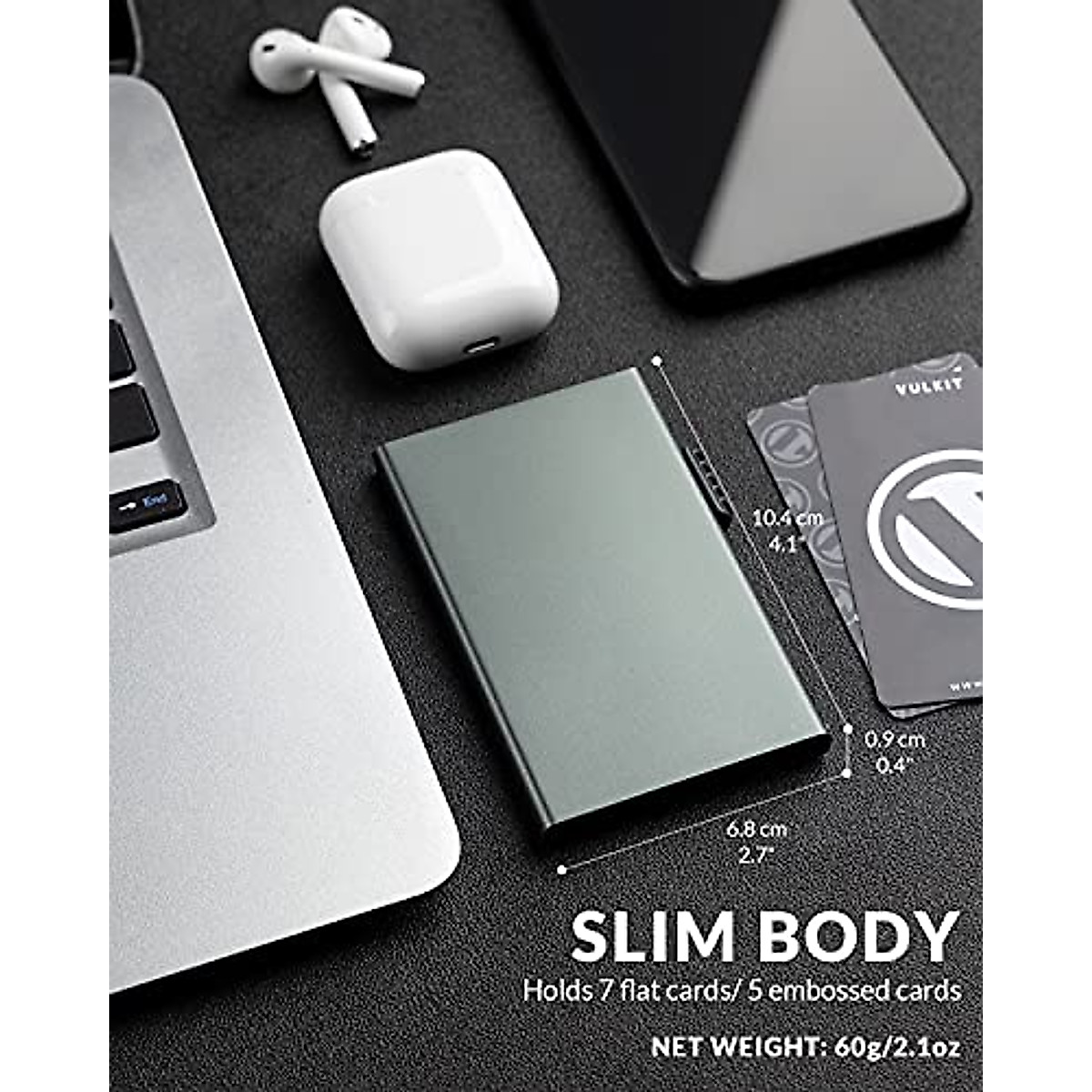 VULKIT Minimalist Credit Card Holder Pop Up Cards RFID Protection Slim Metal Wallet