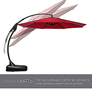 Grand patio Deluxe NAPOLI 12FT Patio Umbrella, Curvy Aluminum Cantilever Umbrella with Base, Round Large Offset Umbrellas for Garden Deck Pool (Red, 12 FT)