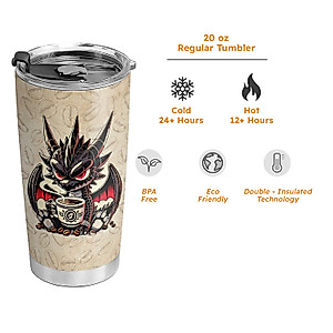 20oz Coffee Dragon Tumbler, Gifts for Coffees Lovers, Dragon Lovers, Coffees Thermos for Women, Men, Stainless Steel Double Wall Vacuum Insulated Coffee Mug, Travel Cup with Lid