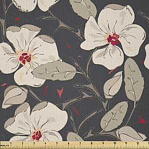 Ambesonne Floral Fabric by The Yard, Poppy Flowers Vintage with Abstract Floral Arrangement Nature Blossom, Microfiber Fabric for Arts and Crafts Textiles & Decor, 2 Yards, Charcoal Grey