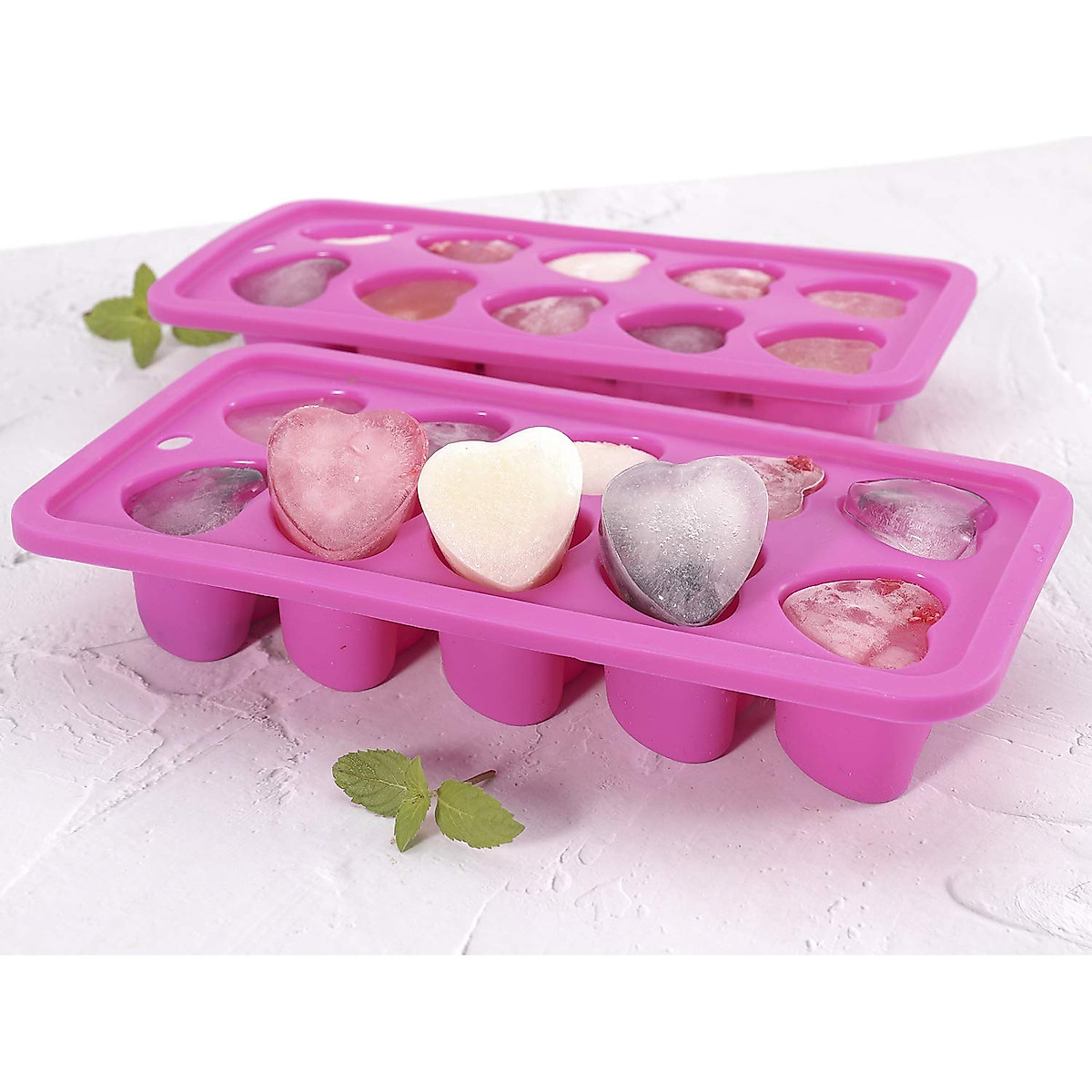 Heart-shaped Ice Cube Trays,Fun Silicone Ice Cube Trays for Make Heart-shaped Ice Cube,Easy Release Ice Cube Mold for Cocktails,Whiskey,Water Bottles,Baby Food,BPA Free and Dishwasher Safe,2pcs(Pink)