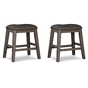 Signature Design by Ashley Caitbrook Rustic 24.4" Counter Height Upholstered Barstool, 2 Count, Gray