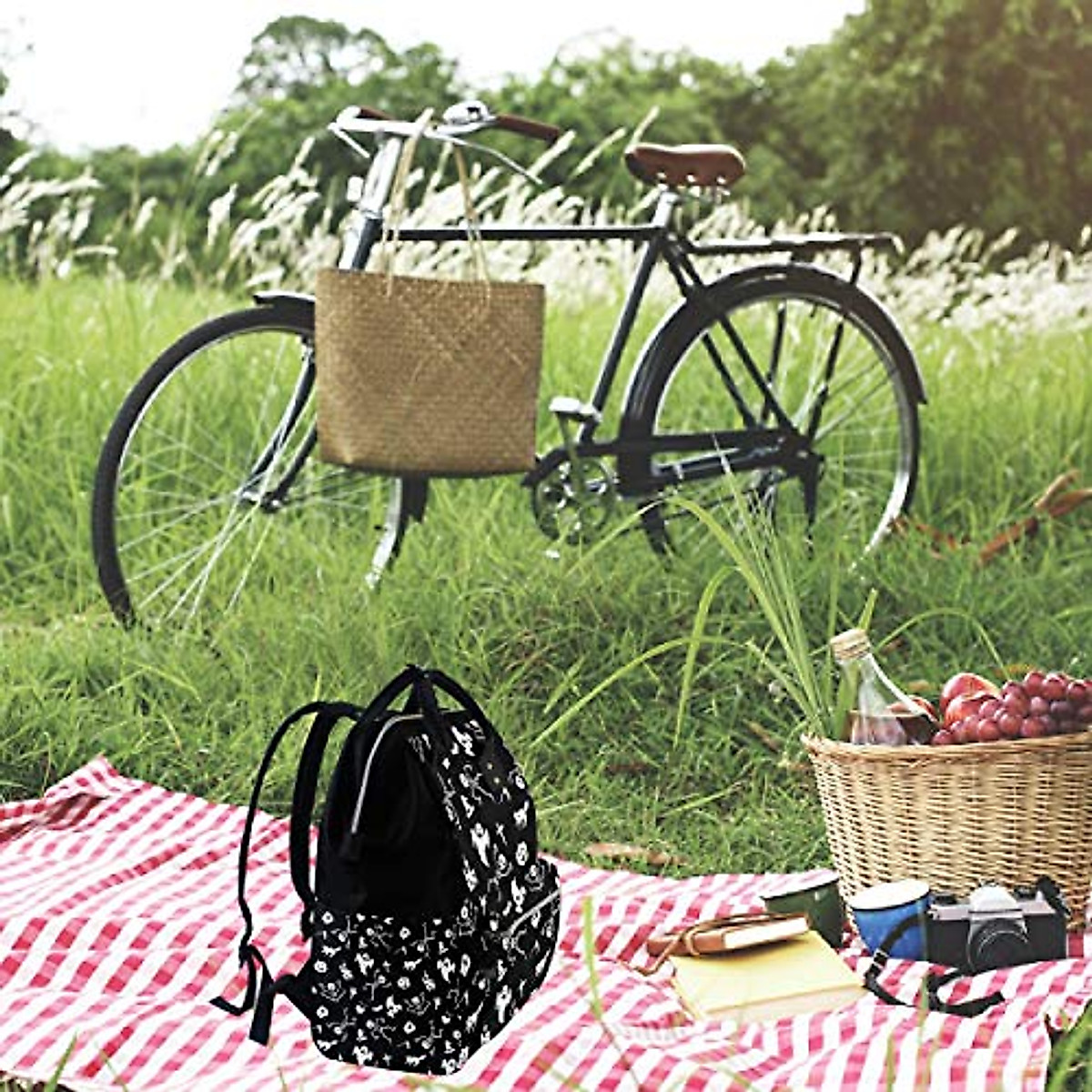 MERRYSUGAR Diaper Bag Backpack Halloween Skull Black Baby Bag School Backpack Mommy Bag Large Multifunction Travel Bag