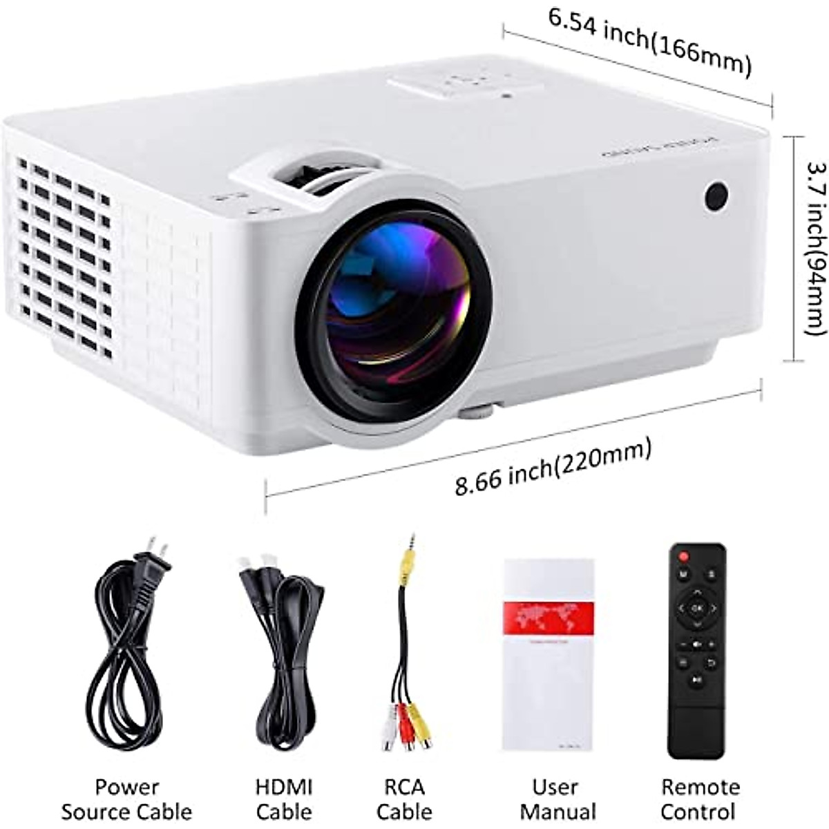 Mini Projector, 7500 Lux 210" Projector 1080P Supported Display with 52000 Hrs Portable LED Movie Projector Compatible with Phone Computer Laptop USB HDMI VGA-Home Office Outdoor Entertainment