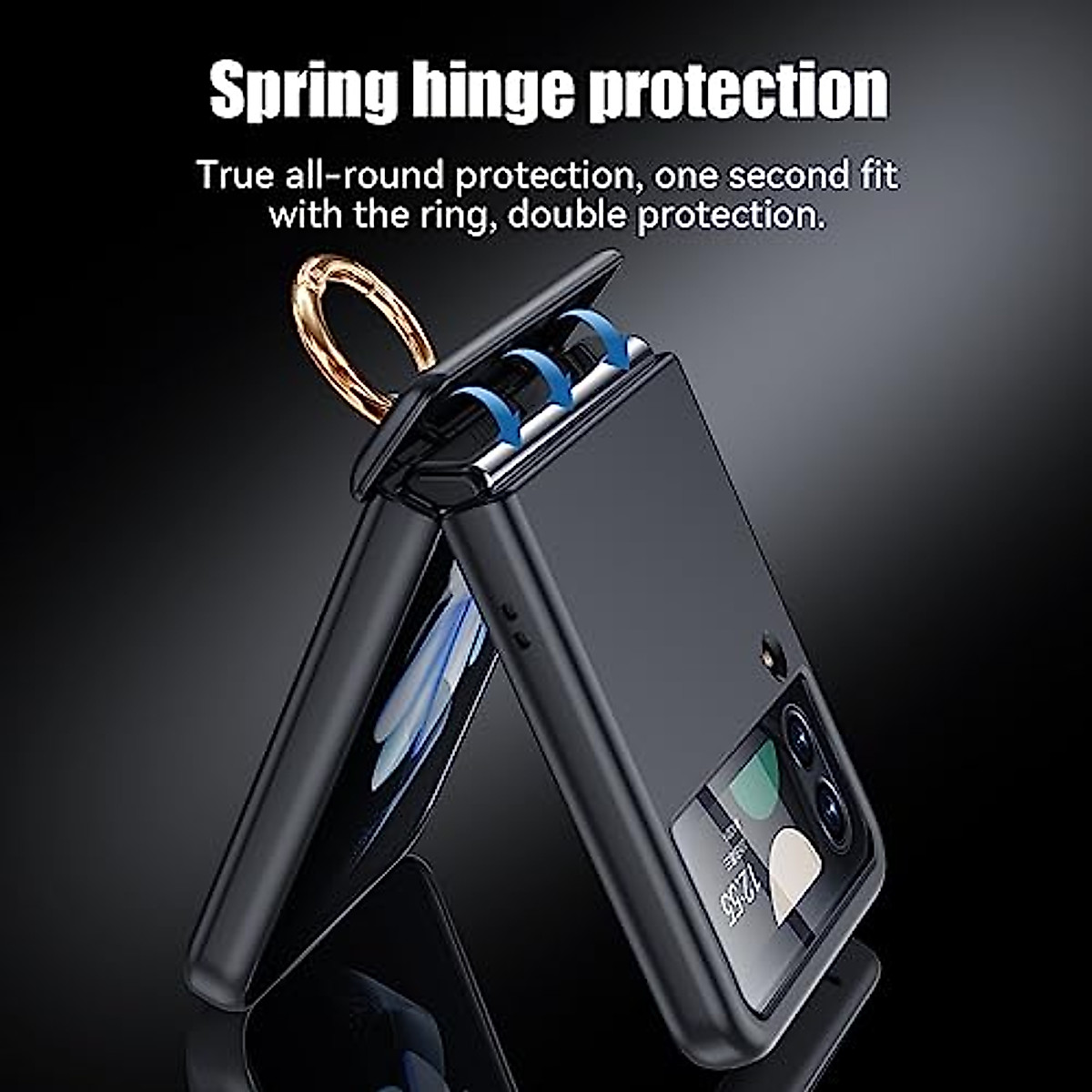 LEIAU for Samsung Galaxy Z-Flip-4 Case: Upgrade [Full Cover Hinge Protection] Slim Phone Case with Metal Ring Screen Protection Wireless Charging for Galaxy Z Flip 4 5G(2022) Black