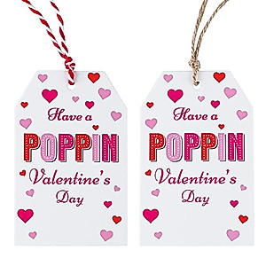 Valentines Day Tags,Have a Poppin Valentine's Day Gift Tags,100 Pcs Paper Gift Tags with String,for Valentine's Day Gift Decor,Party Favor Bags