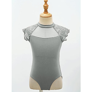 Oyolan Girls Kids Classic Ballet Dance Leotard Sleeveless Lace Floral Gymnastics Bodysuit Unitard Ballerina Costume Grey 15-16 Years